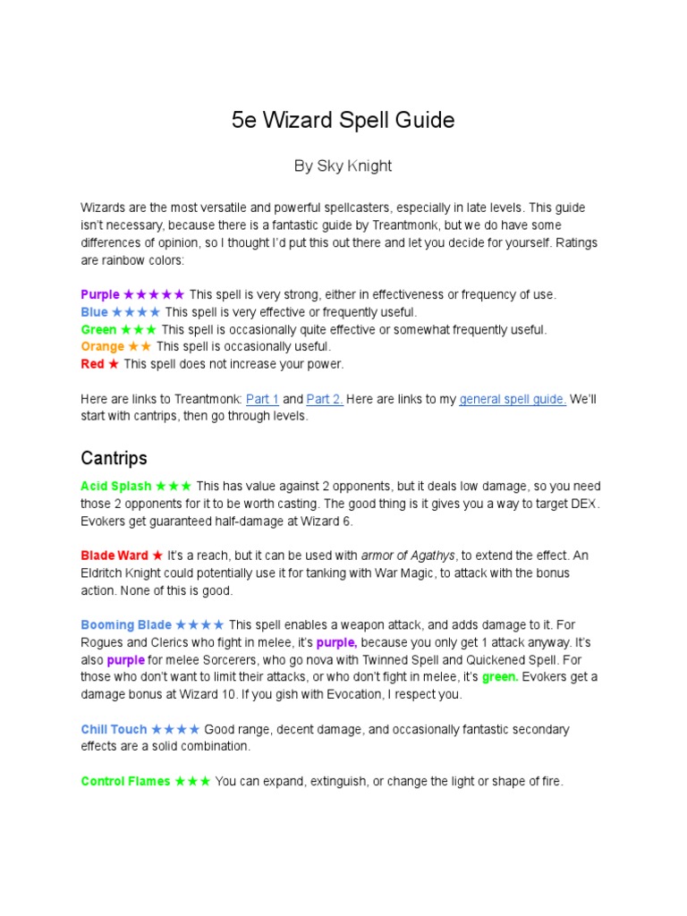 5e Wizard Spell Guide | PDF