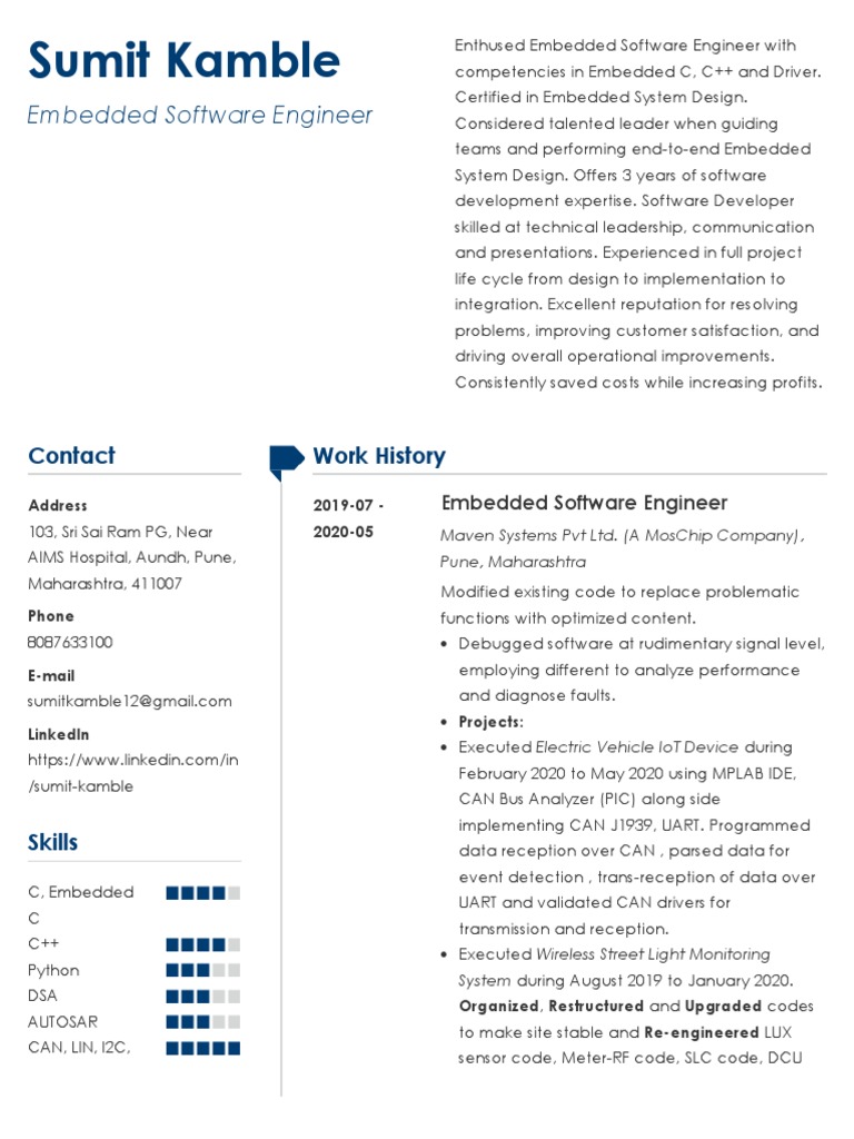 Sumit Kamble: Embedded Software Engineer | PDF | Embedded System | Internet Of Things