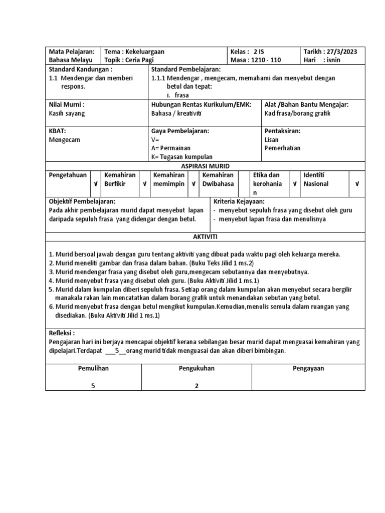 RPH Minggu 2 2023 | PDF