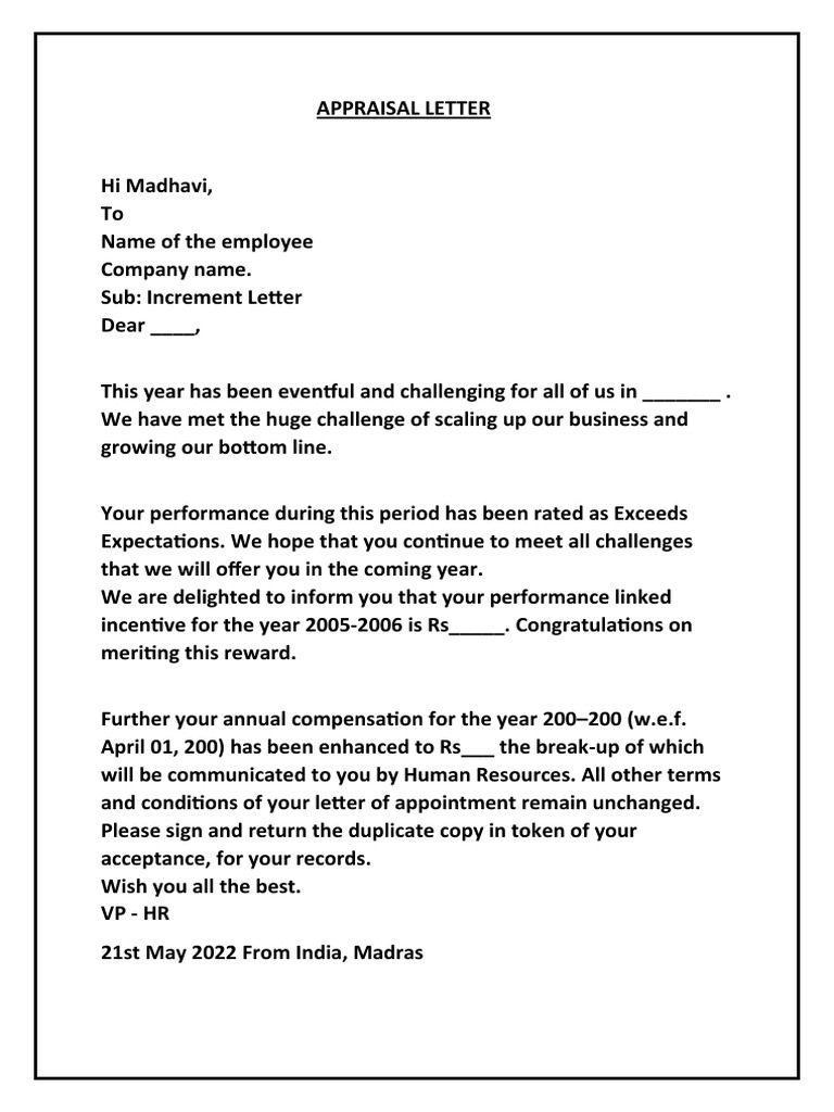 Appraisal Letter | PDF