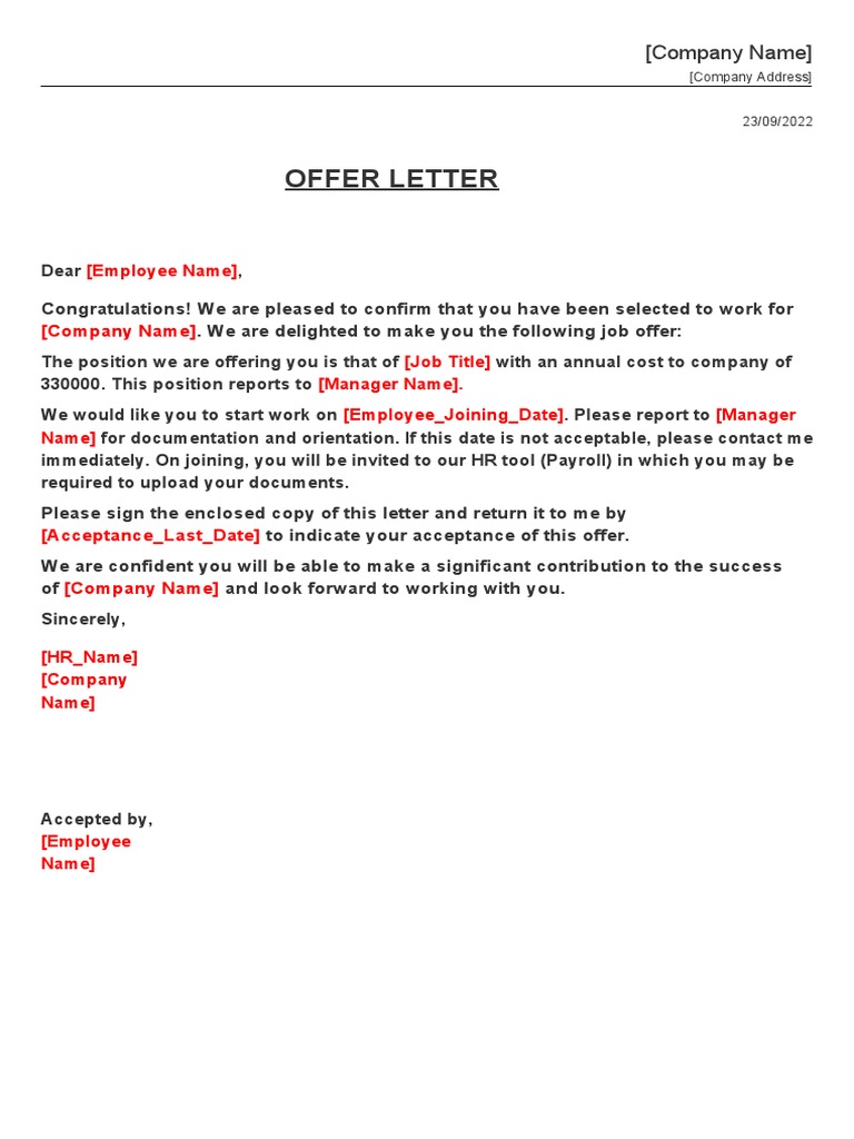 Job Offer Letter Template | PDF
