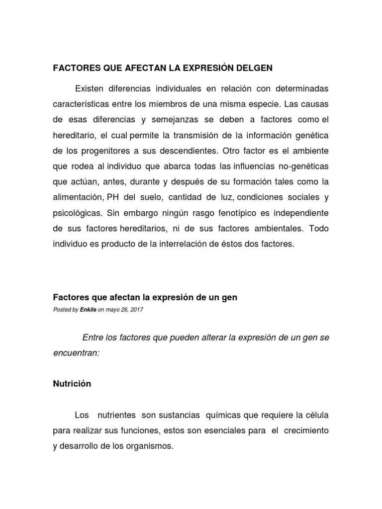 Factores que afectan la expresión de un gen | PDF | Diabetes | Temperatura