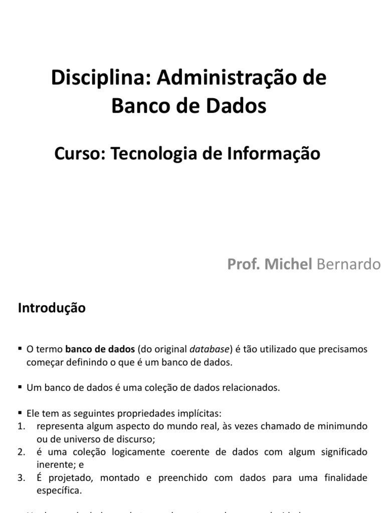 Slides Aulas de Banco de Dados 2023 | PDF | No SQL | Bancos de dados