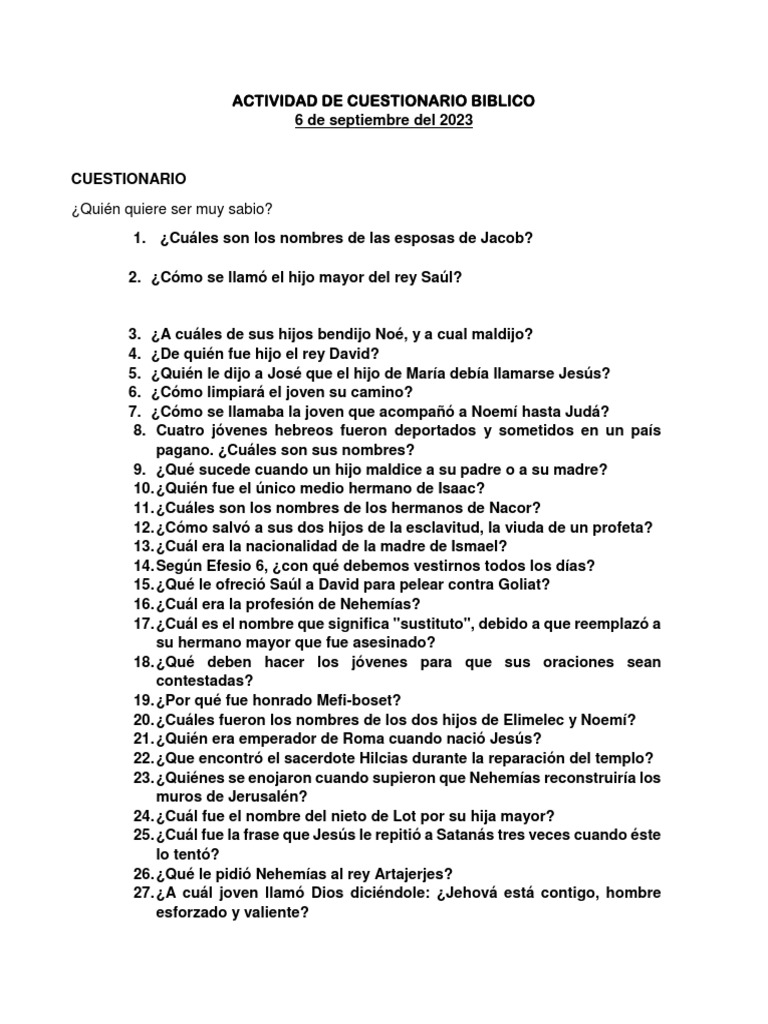 Cuestionario Biblico Esperanza de Vida | PDF | Jesús | Biblia