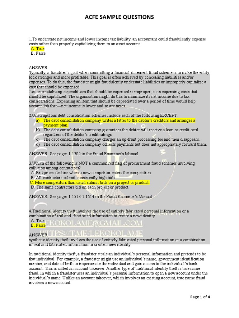 Acfe Sample Questions | PDF