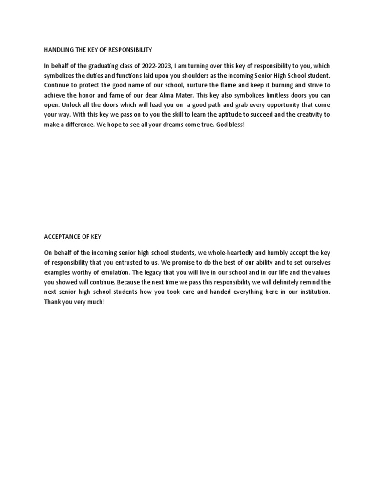 Handling The Key of Responsibility Speech | PDF
