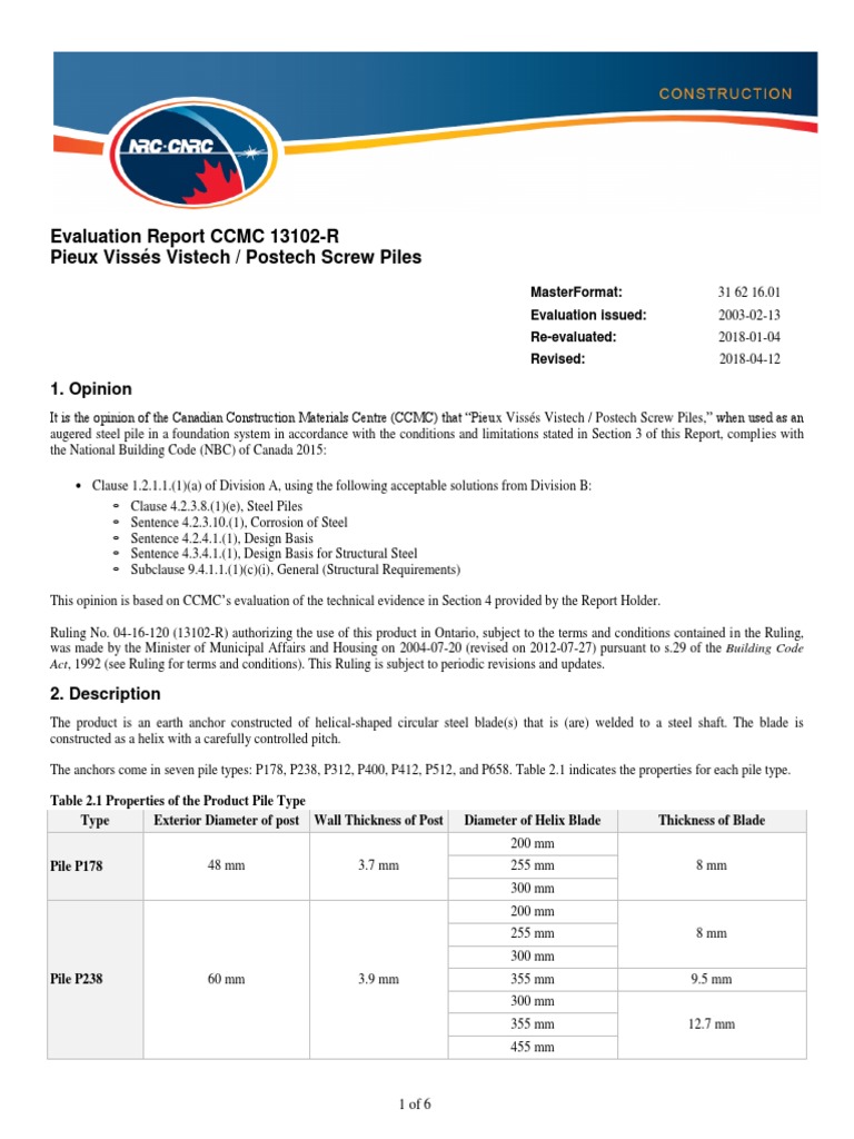 Evaluation Report - Postech Screw Piles | PDF | Deep Foundation | Screw