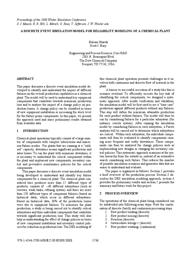A Discrete Event Simulation Model For Reliability Modeling of A ... A Discrete Event Simulation Model For Reliability Modeling of A ...