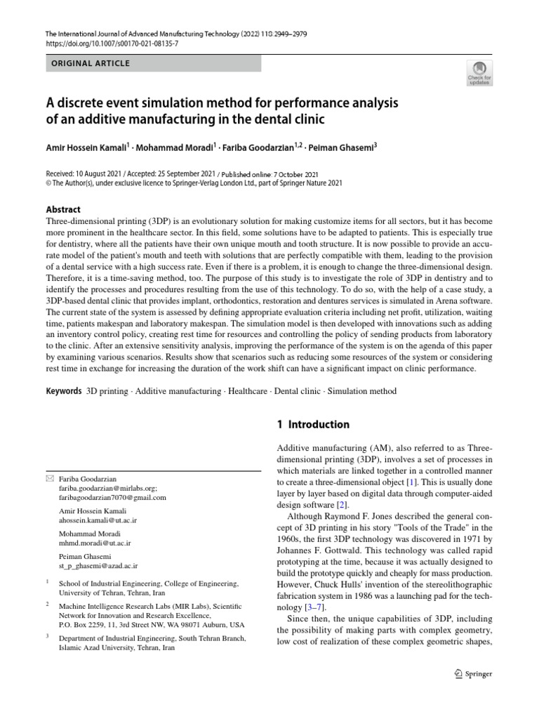 A DES Method For Performance Analysis of An Additive Manufacturing in ...