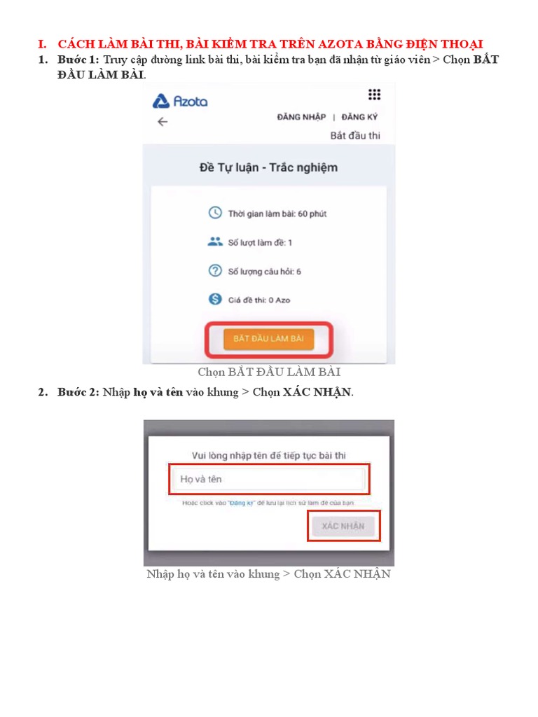 Cách Làm Bài Thi Trên Azota | PDF