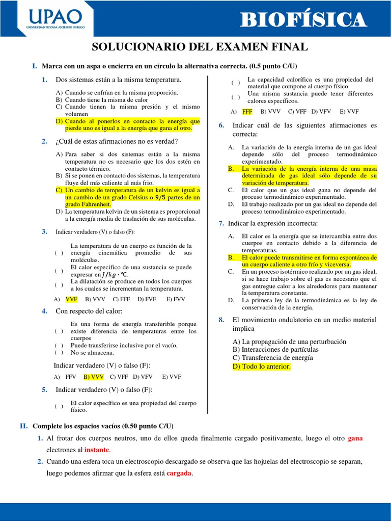 Examen Final - Solucionario | PDF | Gases | Calor