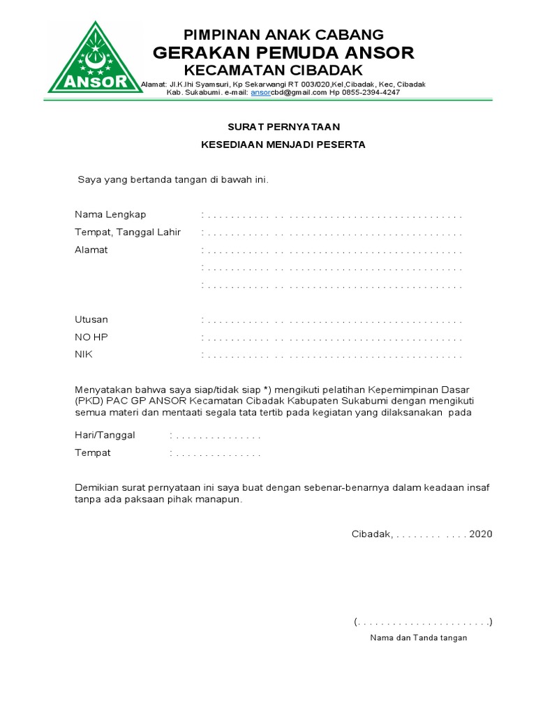 Form Pendaftaran PKD Ansor 2023 | PDF | Karier & Perkembangan | Game ...