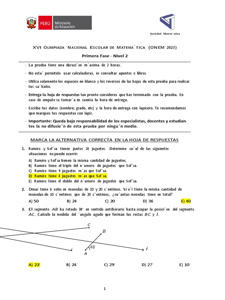 Examen Onem - Nivel 2 - Claves | PDF