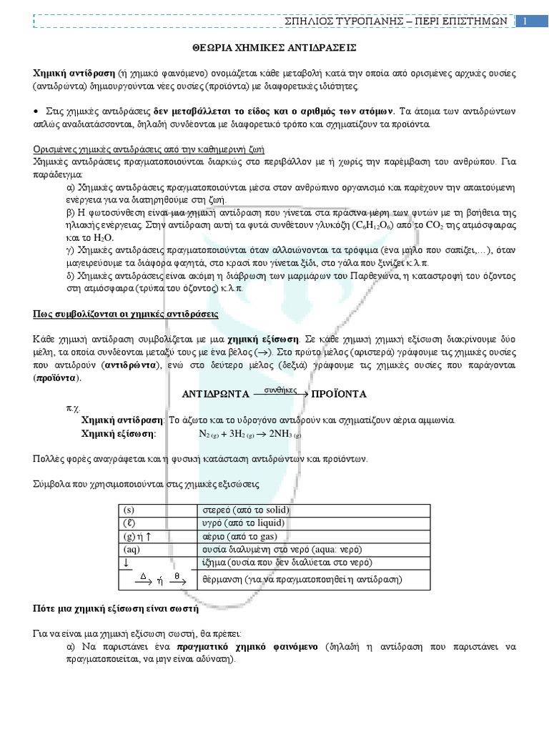 ΘΕΩΡΙΑ ΧΗΜΙΚΕΣ ΑΝΤΙΔΡΑΣΕΙΣ | PDF