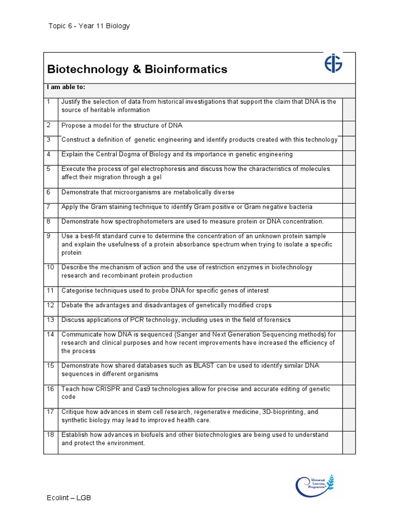 6 Français Biotechnology - Learning Objectives | PDF | Genetics ...