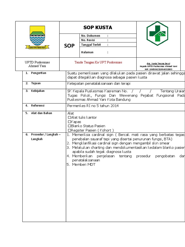 Prosedur SOP Kusta di Puskesmas Ahmad Yani | PDF