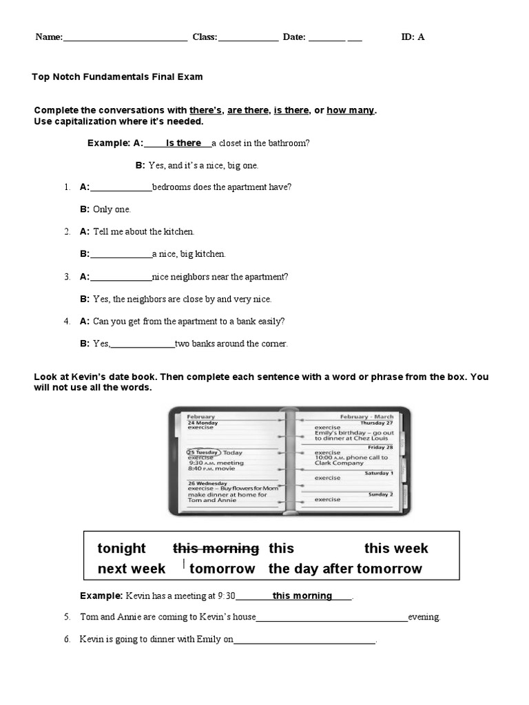 Top Notch Fundamentals Final Exam | PDF | Question | Verb Top Notch Fundamentals Final Exam | PDF | Question | Verb