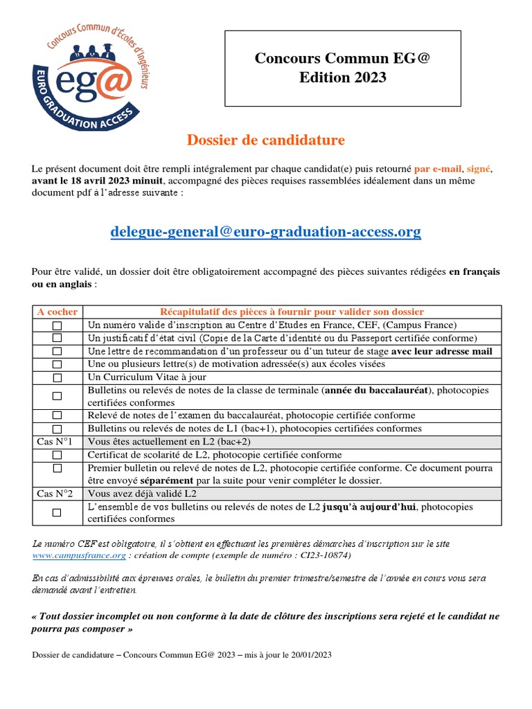 2023 Dossier-Candidature EG@ | PDF | Évolution de carrière