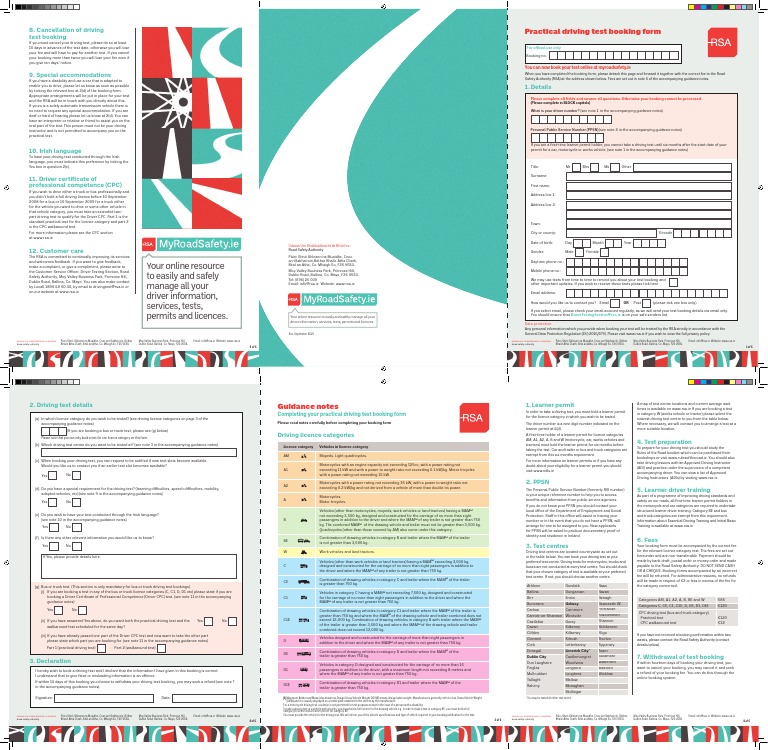 RSA Driving Test Application Form | PDF | Vehicles | Transport