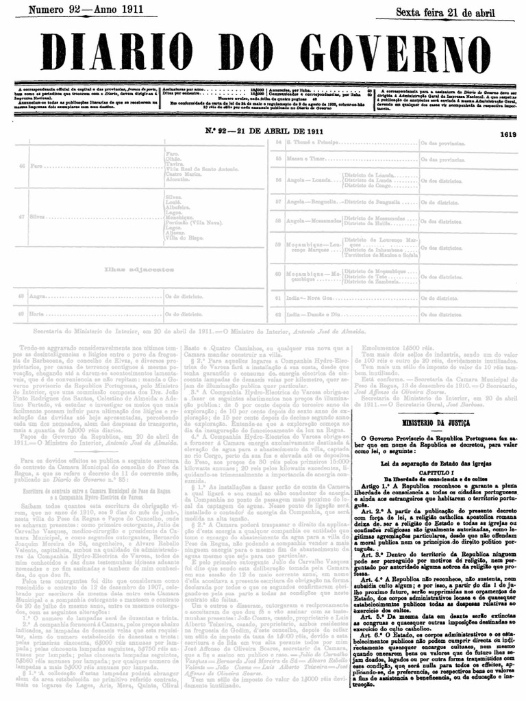 Lei Da Separacao Do Estato Das Igrejas 20 Abril 1911 | PDF | Ciência ...