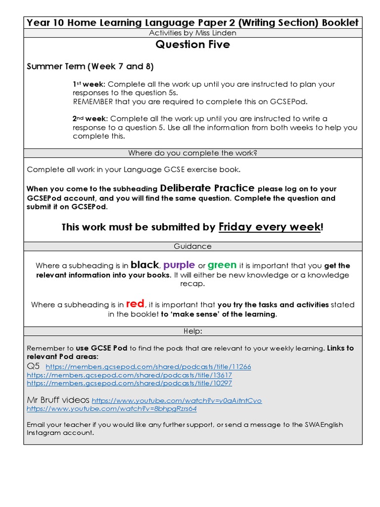YR10 HL Booklet Lang P2 Writing 1 | PDF