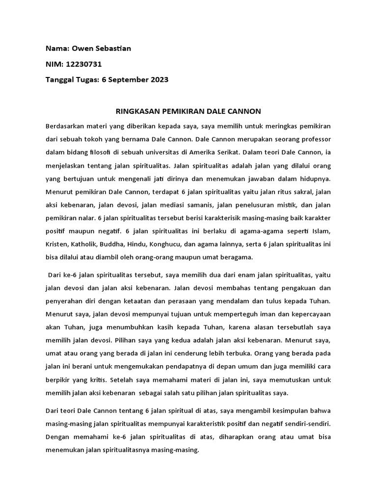 Ringkasan Pemikiran Dale Cannon | PDF