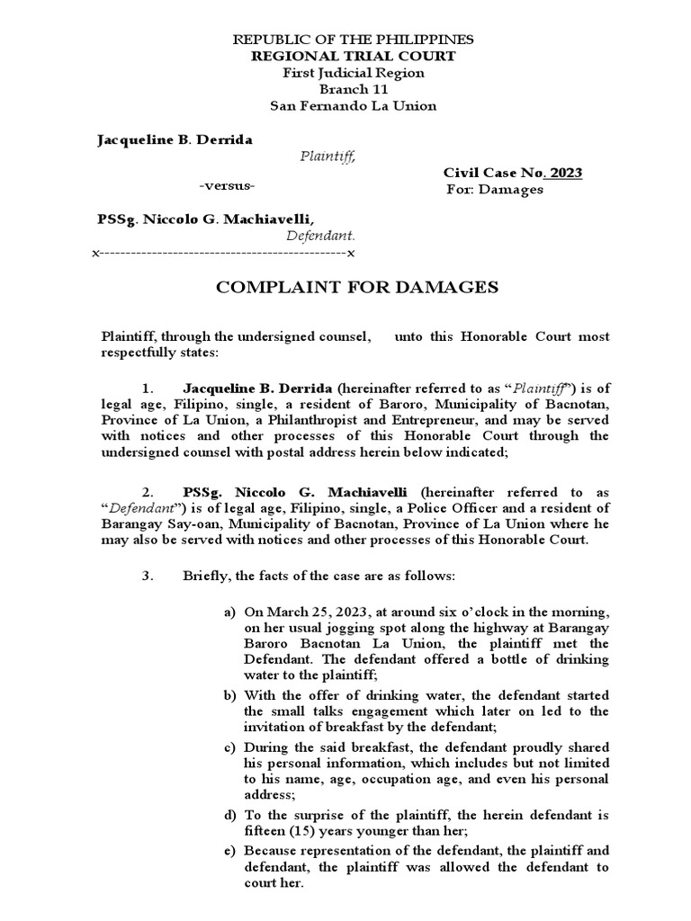 Complaint For Damages | PDF | Complaint | Damages