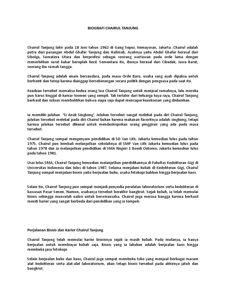 Chairul Tanjung: Dari Anak Singkong ke Konglomerat | PDF