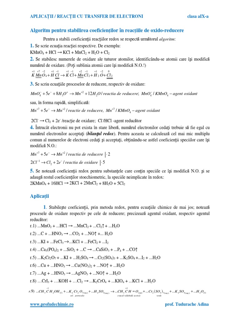 Clasa AIX-A APLICATII Reactii Cu Transfer de Electroni | PDF