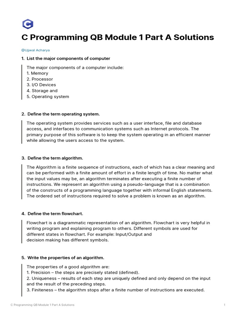 C Programming Module 1 Solutions | PDF | Programming | Computer Program C Programming Module 1 Solutions | PDF | Programming | Computer Program