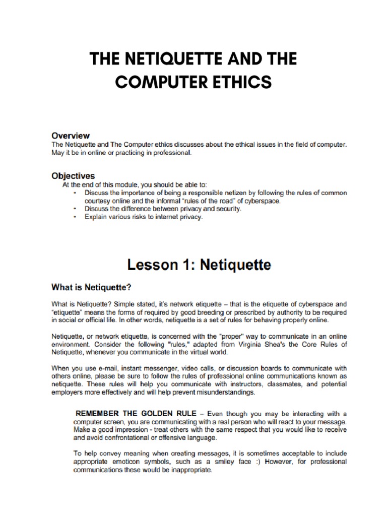 The Netiquette and The Computer Ethics | PDF