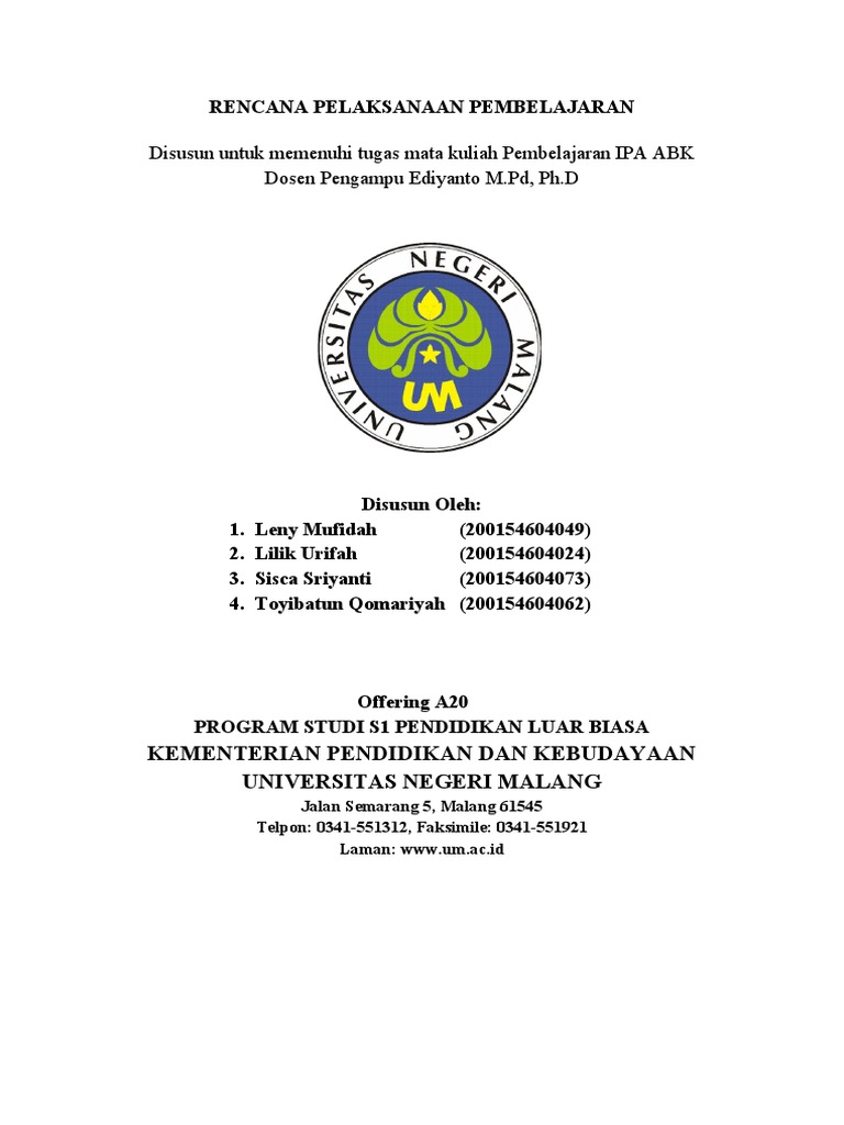 Rencana Pelaksanaan Pembelajaran IPA Jenjang SMALB Kelas 10 Autis (Kelompok 3) | PDF | Ilmu ...