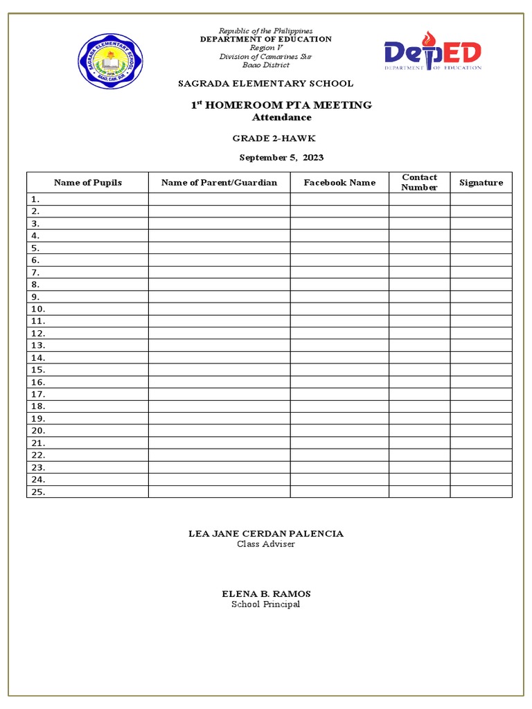 Attendance Sheets PTA | PDF