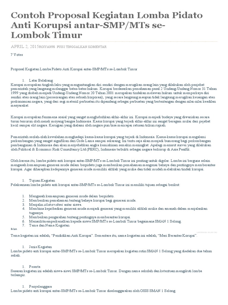 Proposal Lomba Pidato Anti Korupsi | PDF