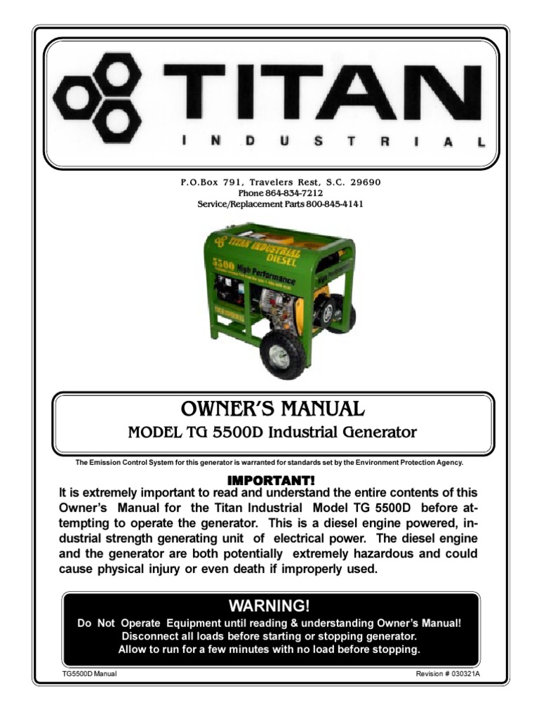 Titan 5500D Generator | PDF