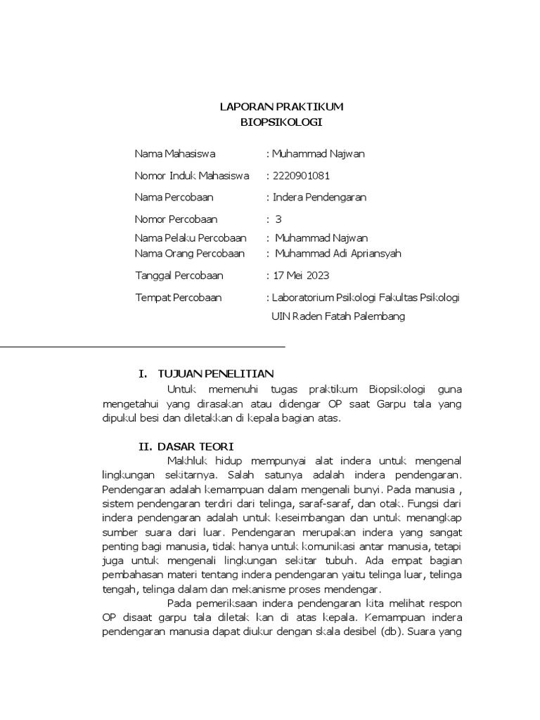 Laporan Praktikum Biopsikologi 3-4 (M.najwan) | PDF