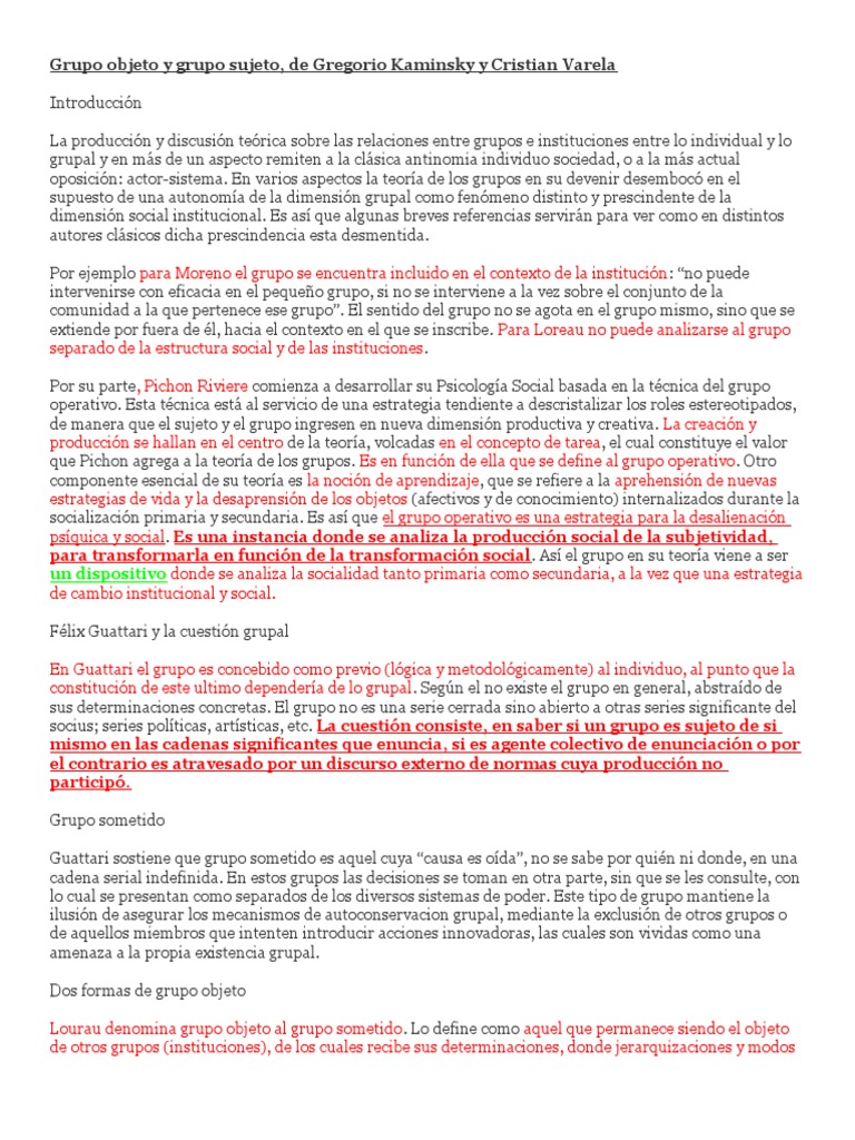 Grupo objeto y grupo sujeto de Gregorio Kaminsky y Cristian Varela ...
