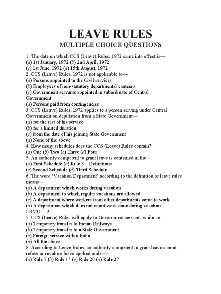 365 MCQs On LEAVE RULES | PDF