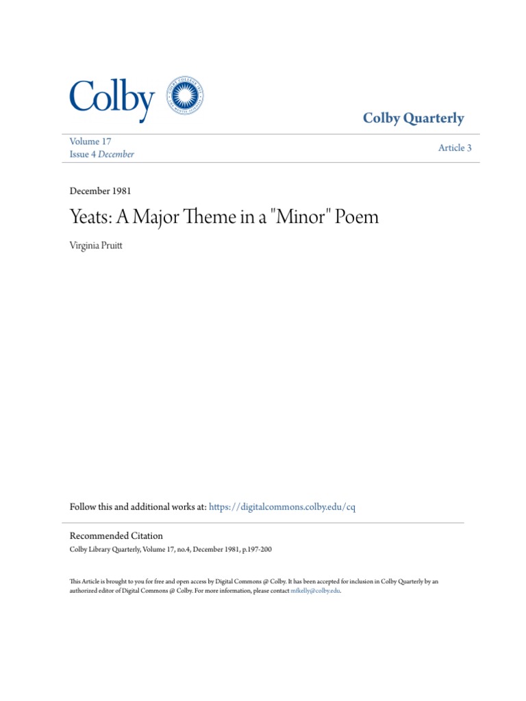 Yeats - A Major Theme in A Minor Poem | PDF | W. B. Yeats | Poetry