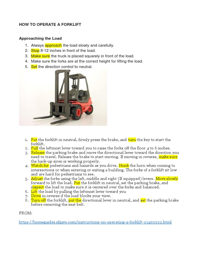 Forklift Operation Guide for Beginners | PDF