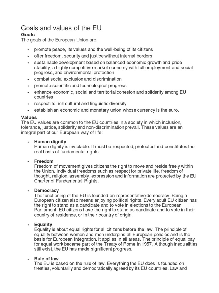 Goals and Values of The EU | PDF