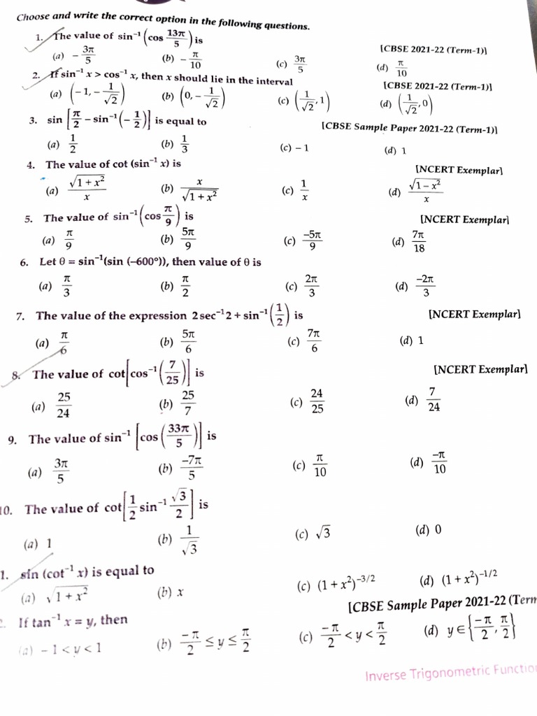 12th Inverse Trigonometry and Matrices | PDF | Mathematics | Operator ...