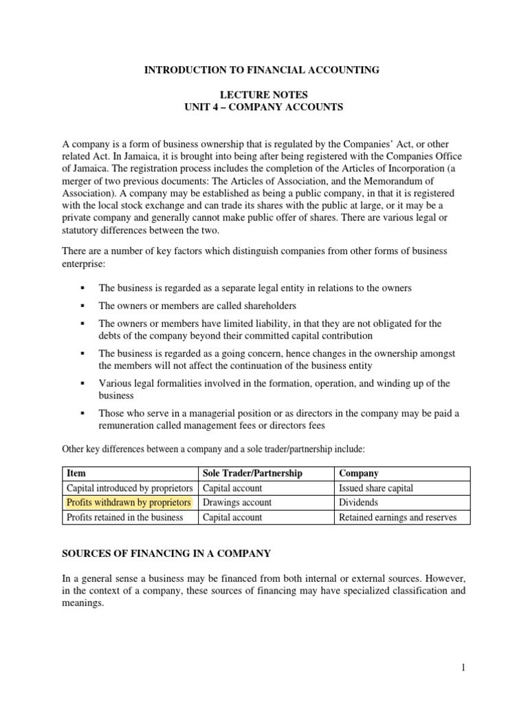 Unit 4 - Company Accounts Lecture Notes | PDF | Dividend | Stocks