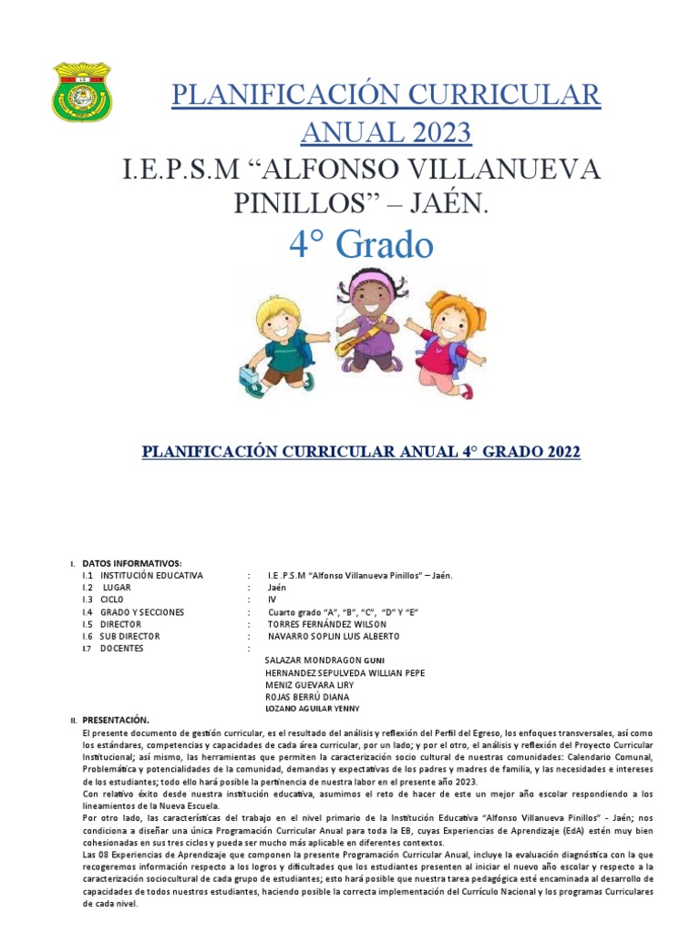 Plan Anual. Cuarto Grado - 2023 | PDF