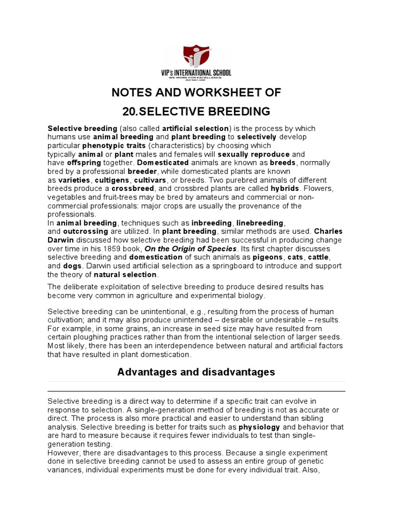 Notesand Worksheet of Selective Breeding | PDF | Cloning | Selective ...