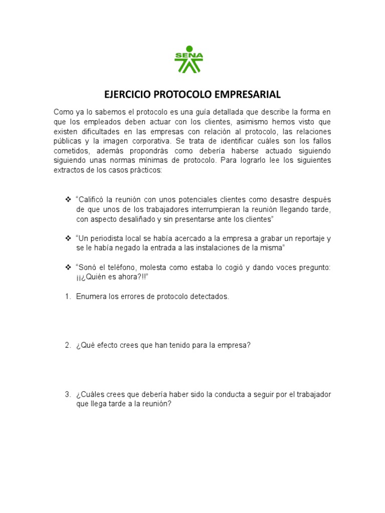 Ejercicio Protocolo Empresarial | PDF