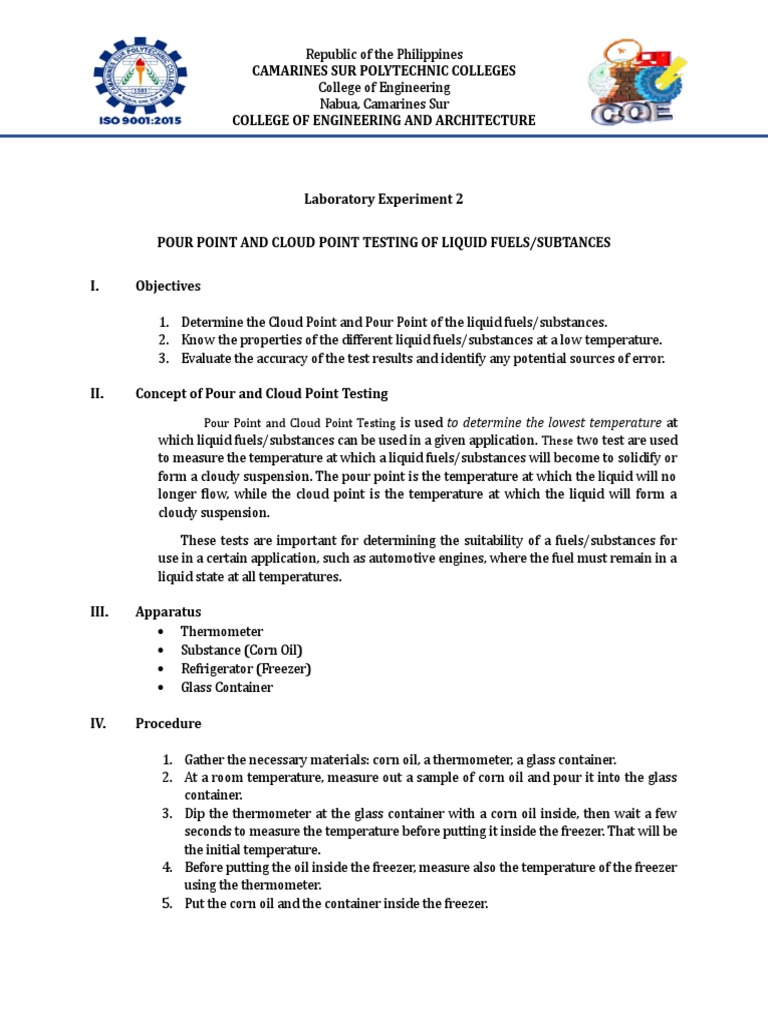 Pour Point and Cloud Point | PDF | Thermometer | Temperature