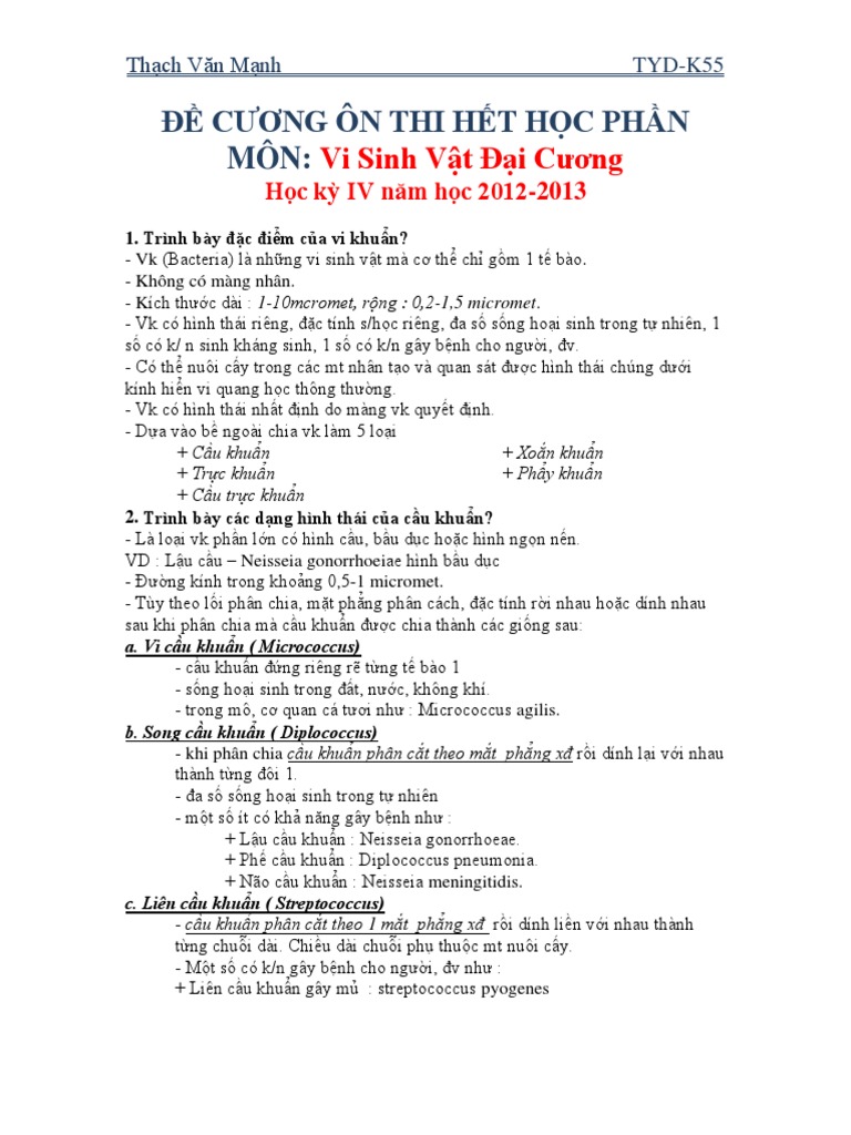 De Cuong Vi Sinh Vat Dai Cuong Chuan 6726 (1) | PDF