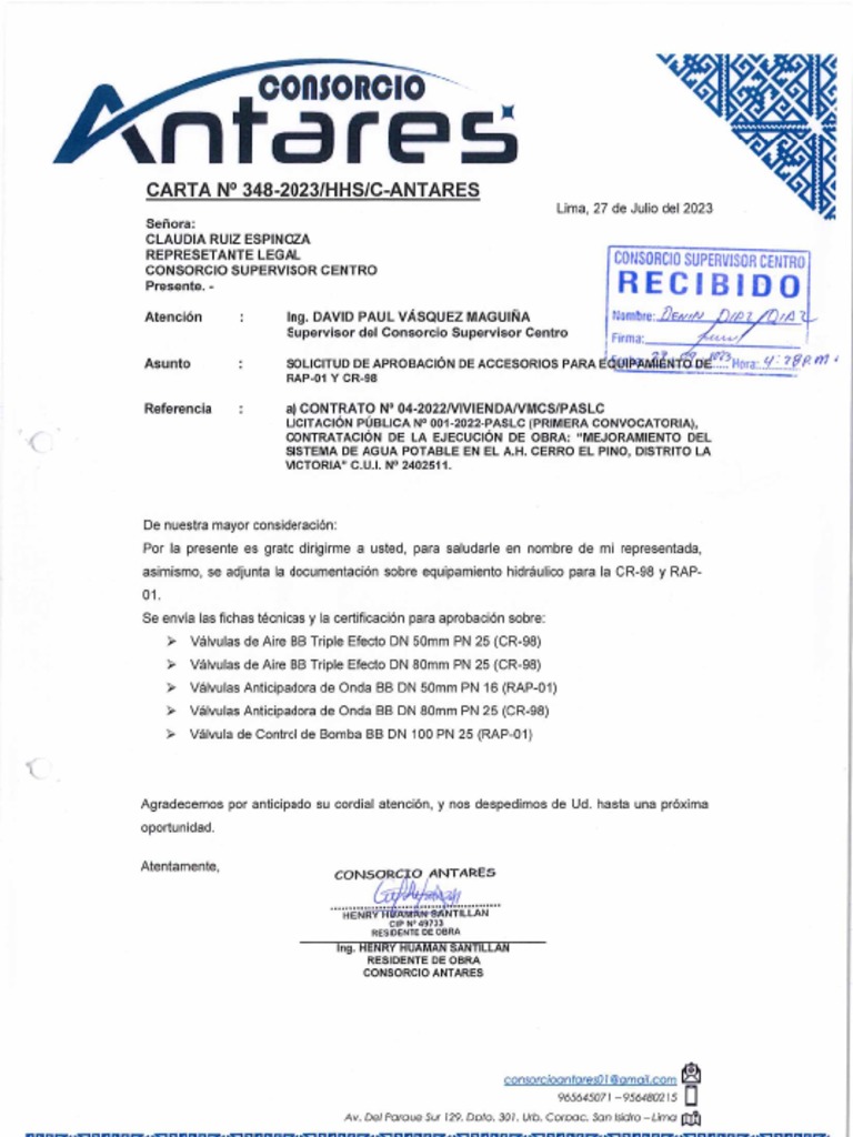 CARTA N°348-2023 Solicitud de Aprobacion de Accesorios para ...