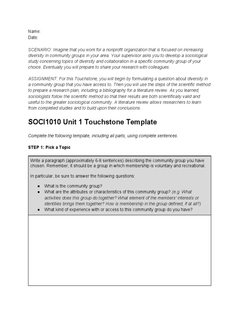 SOCI1010 Touchstone 1 Template | PDF | Sociology | Community SOCI1010 Touchstone 1 Template | PDF | Sociology | Community